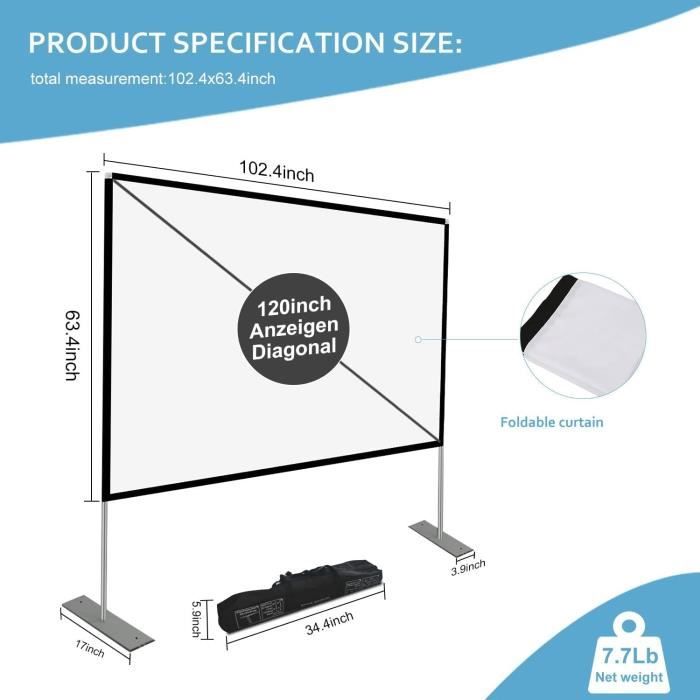 Écran De Projection 120'' 16: 9,Avec Support,Pliable,Lavable,Durable ...