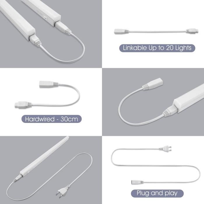 4X Réglette Led 58Cm, Connectable Lampe De Placard, 4000K Néon Tube Led ...
