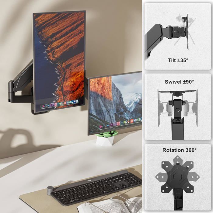 Support Mural 2 Moniteur pour PC et TV – Écrans de 17 à 32" - Bras ...
