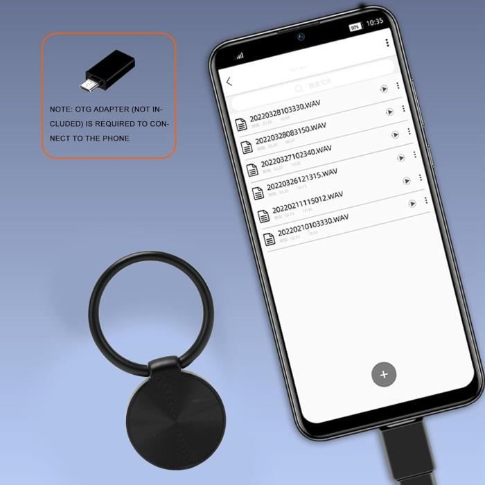 Porte-clés Enregistreur à Commande Vocale 4 Go avec Réduction du Bruit sans Perte AI Smart HD ...