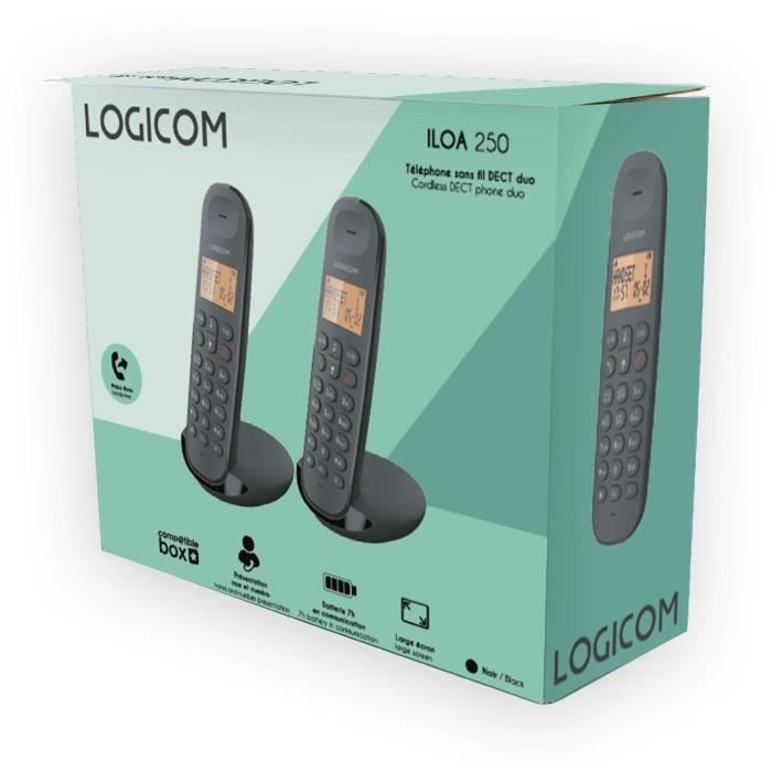 Téléphone fixe sans fil - LOGICOM - DECT ILOA 250 DUO - Noir - Sans ...