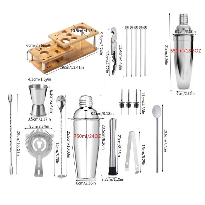 750ml-16 pièces, outils de barman en métal, kit de barman shaker à ...