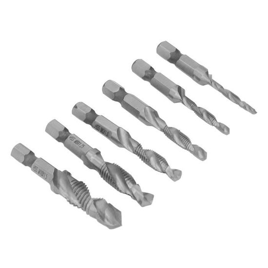 EJ.life jeu de tarauds HSS Ensemble de tarauds combinés à tige hexagonale 6 pièces, outil de ...