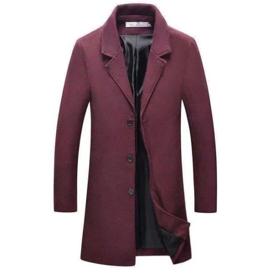 Manteau Homme Pardessus Veste Mi-long Caban Chaud Automne-Hiver-Rouge ...