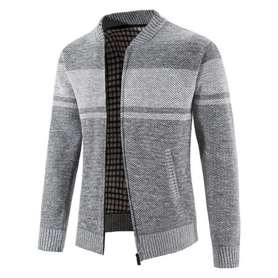Gilet Homme Zippé en Tricot Chaud Doublée Polaire Epais Col Officier ...