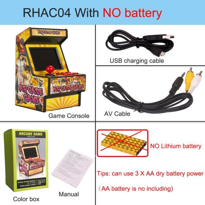 04 Pas de batterie-Mini machine de jeu'arcade 16 bits, consoles de jeux vidéo, 156 jeux pour ...
