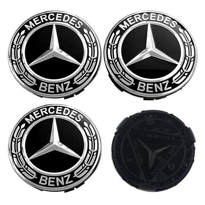 X4 Centre De Roue Cache Moyeu pour Mercedes Logo NOIR new Emblème Jante ...