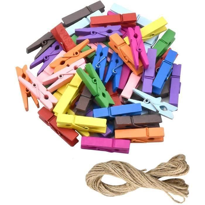 Mini Clips en Bois - MULTICOLOR - 50 Pièces - Petite Clips pour Papier ...