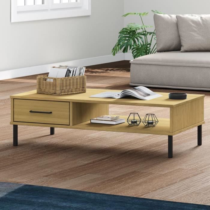 ETO- Table basse avec pieds en métal Marron Bois pin massif OSLO ...