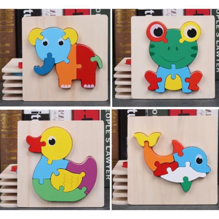 Puzzle en Bois pour Enfants 4PCS Jouet Montessori Animaux 3D Puzzles ...