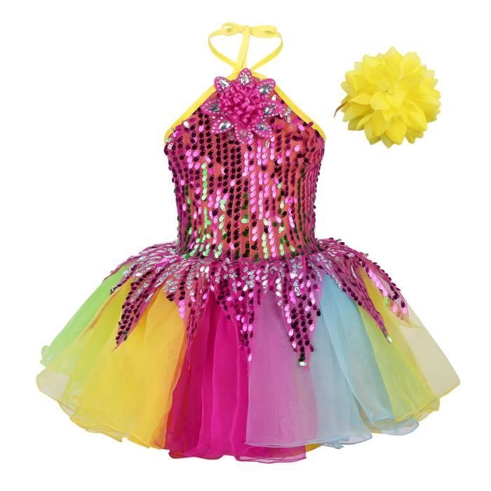 Inlzdz Enfant Fille Costume Danse Moderne Jazz Paillette Brillant Tutu