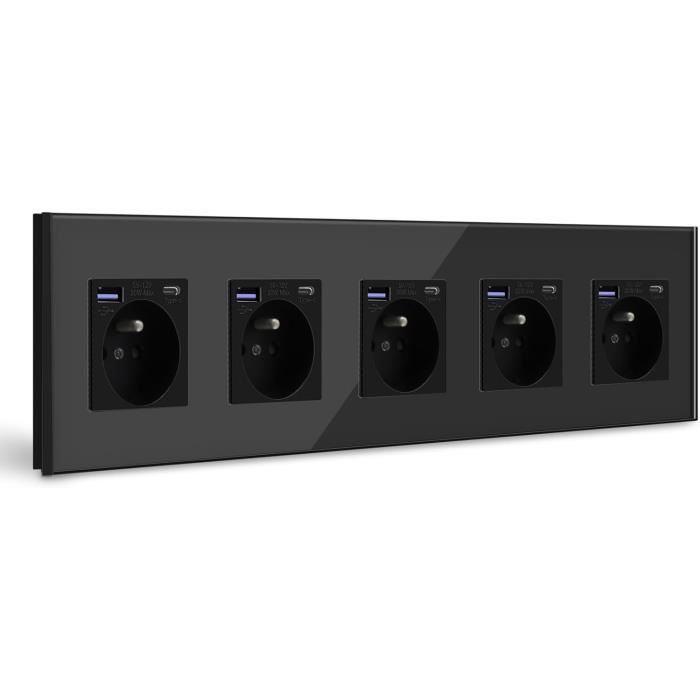 Quintuple Prise Murale Avec Usb C,Prise De Courant À Encastrer,16A ...