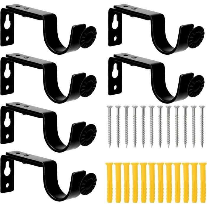 Lot De 6 Supports De Tringle À Rideaux En Métal Réglables Pour Tringles À Rideaux Noir Support ...