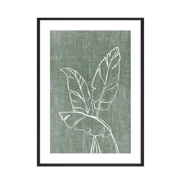 Affiche décorative avec feuilles de lin vert,tableau avec fleurs féminines,Art mural mod ...