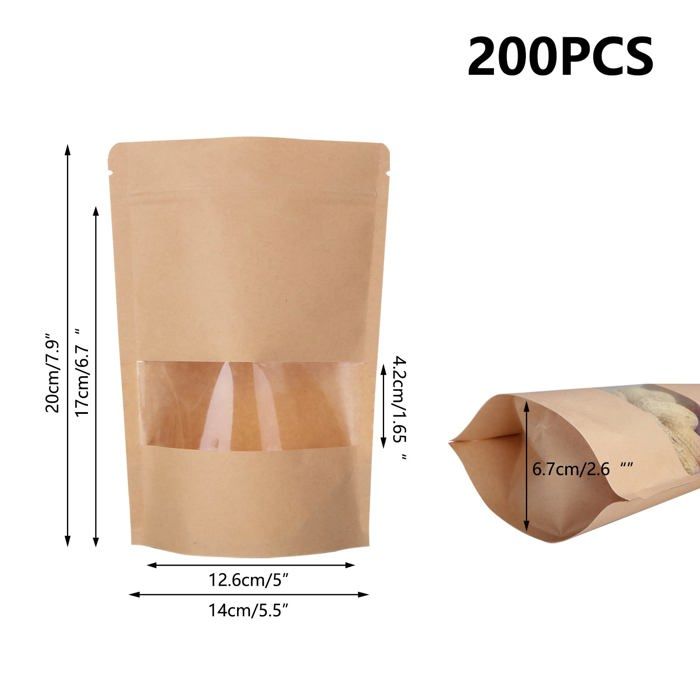 Lot de 200 Sachet kraft Alimentaire avec Fenetre, 14×20CM Sachet Kraft ...