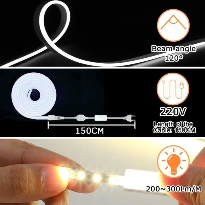 30M Ruban Led Flexible Néon Bande Led 220V Découpable Lumière Cuisine ...