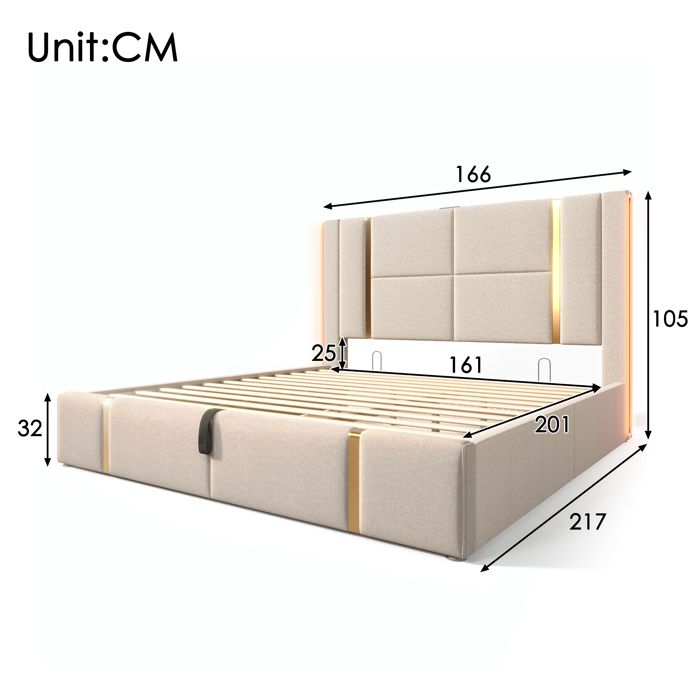 Lit coffre 160x200 - LED - Rangement - Beige - Cdiscount Maison