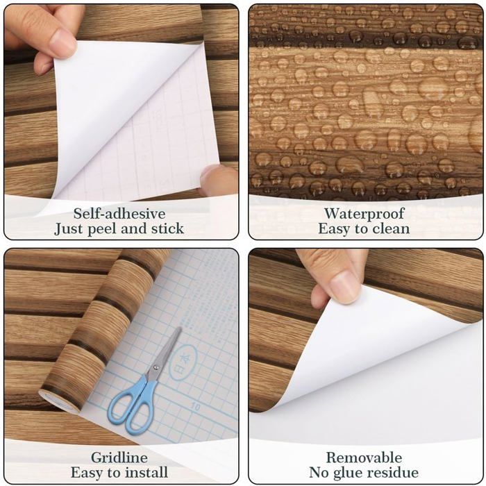 44cmx3m Papier Peint aspect bois Adhesif Amovible Autocollant Film ...