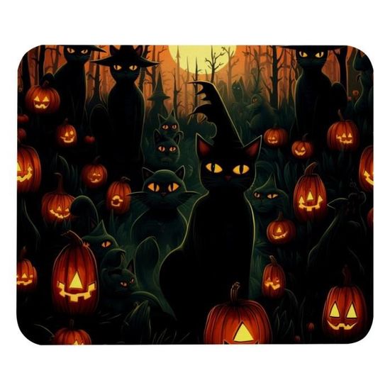 Tapis de souris d'ordinateur à motif de chat citrouille avec base en ...