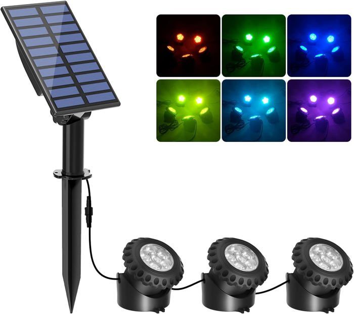 Lampes Solaires de Bassin Led Submersible Solaire 2 Modes Lumière Submersible Réglable,6 ...