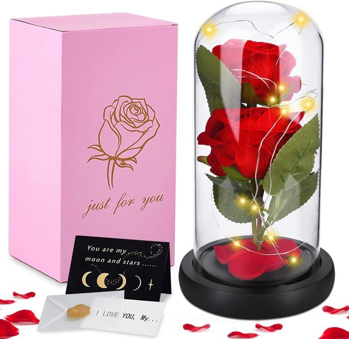 Rose Eternelle sous Cloche,La Belle et la Bête Rose,avec Lumières LED ...