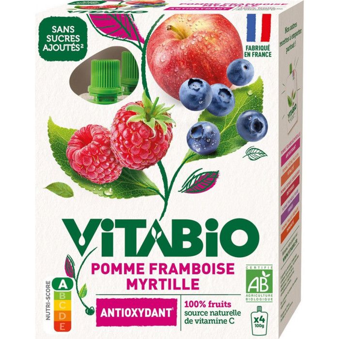 VITABIO Compote Pomme, Framboise et Myrtille Antioxydant Bio les 4 ...
