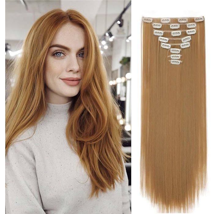 Extension de Cheveux a Clip Lisse Blond Fonc, Postiche Rajout Cheveux ...