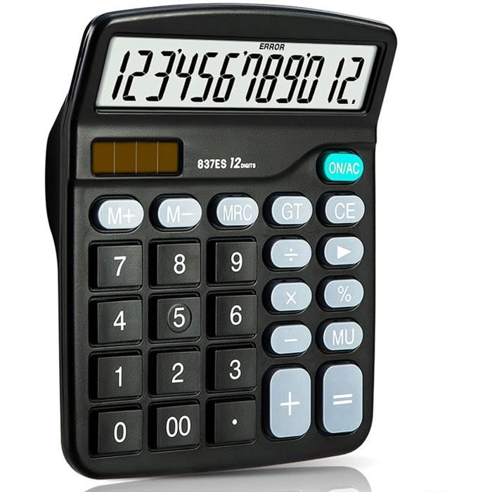 12 Chiffres Calculatrice, Grand Écran Double Puissance Calculette ...