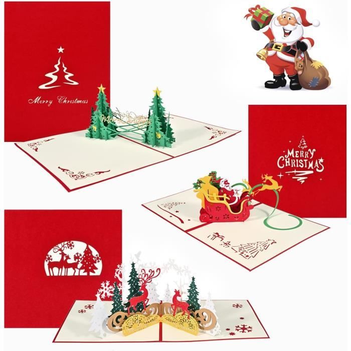 Carte Noel Avec Enveloppe 3D Cartes De Voeux Noel 3 Pièces Christmas ...