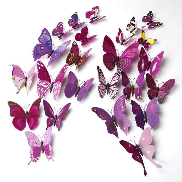 24pcs 3D Papillon Stickers Muraux Amovible Home Room Wall Decal DIY Mur ...