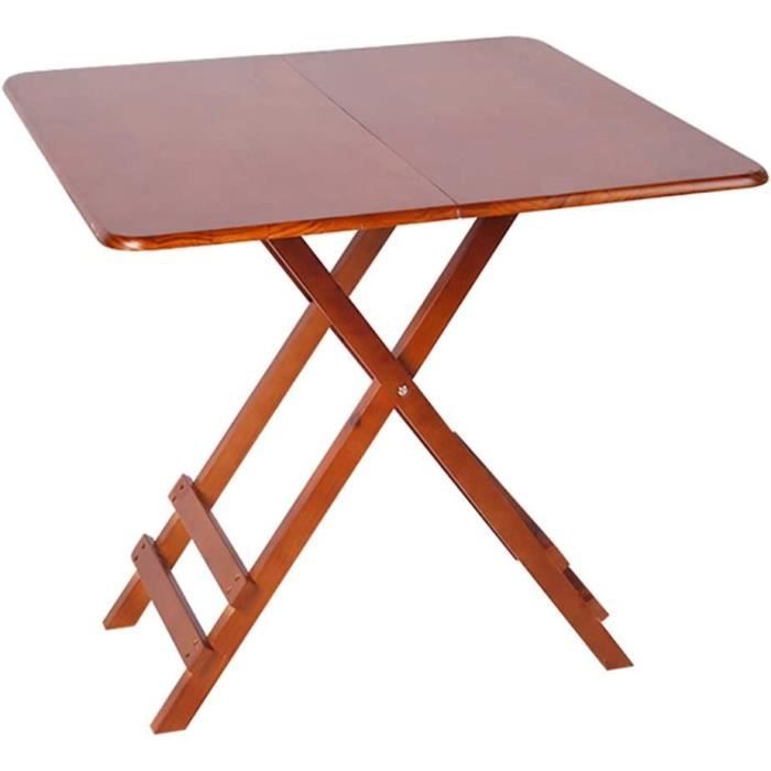 Table pliante, table de salle à manger en bois massif, table carrée portable en pin (marron ...