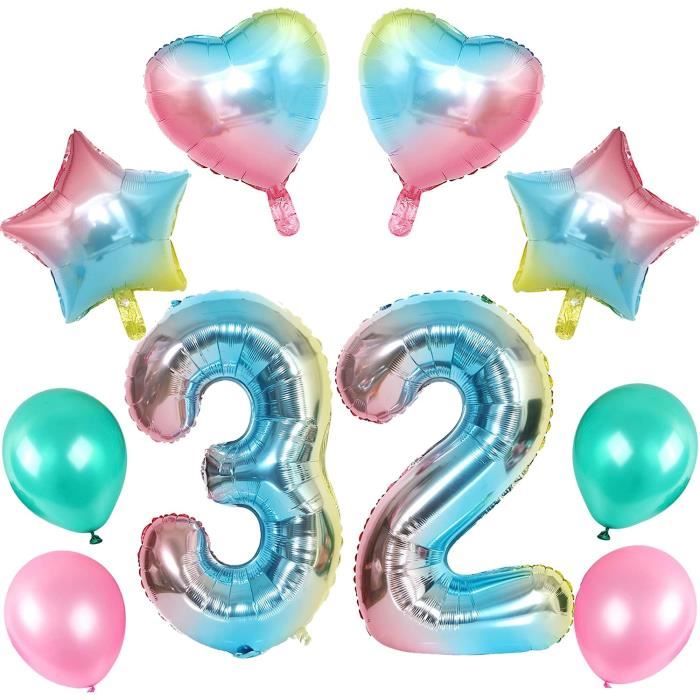 Ballons Anniversaire 32 Ans Femme, Ballon Chiffre 32 Arc-En-Ciel ...
