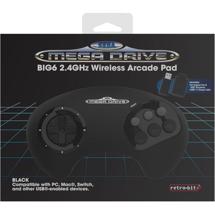 Retro-bit - Manette Noire BIG6 Sega Mega Drive & Genesis - Sans fil 2 ...