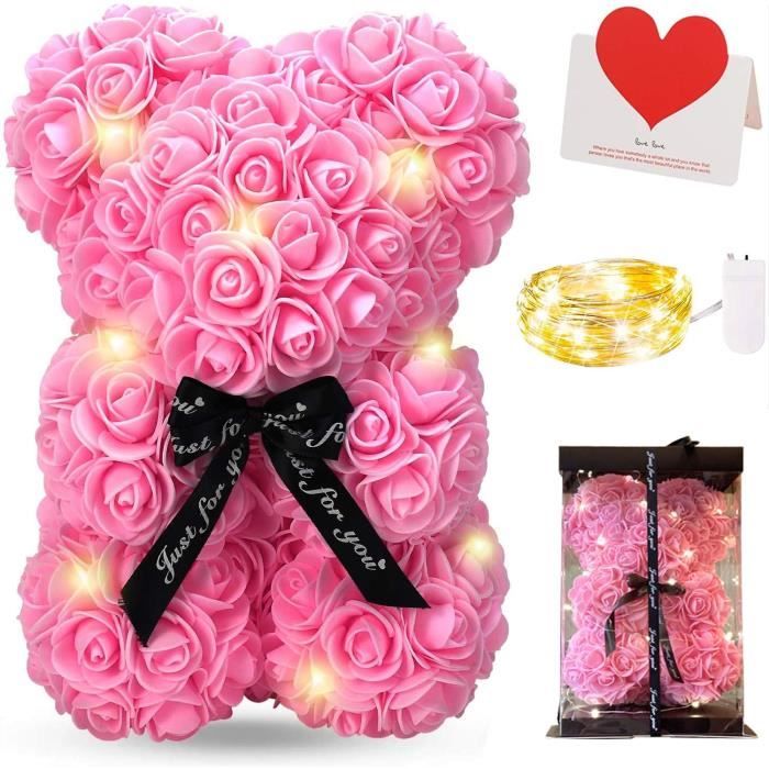 Zodight Ours en Rose, Rose Bear Teddy Flower avec Lères, Meilleur Cadeau pour la -Valentin ...