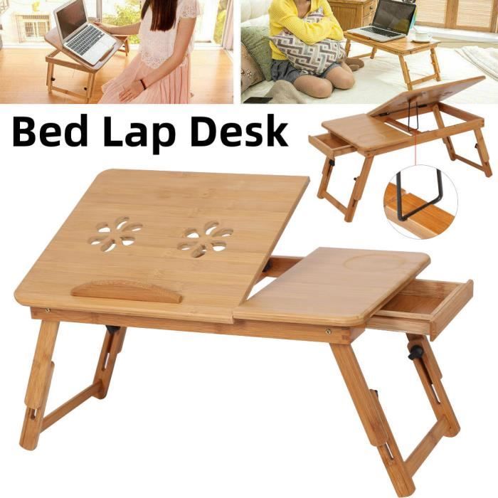 YAR Table de lit pliable en bambou pour PC ordinateur portable tablette ...