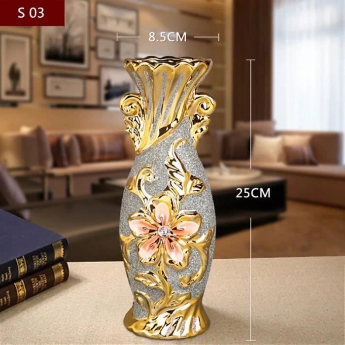 VASE,S 03--Vase à fleurs en porcelaine plaqué or, style européen ...