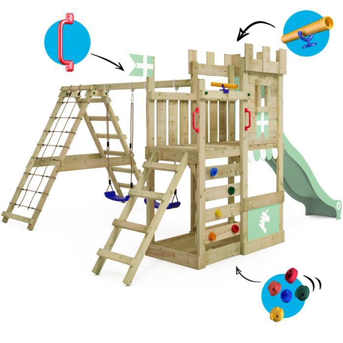 Aire de jeux bois WICKEY DragonFlyer Flyer XXL avec double balançoire ...