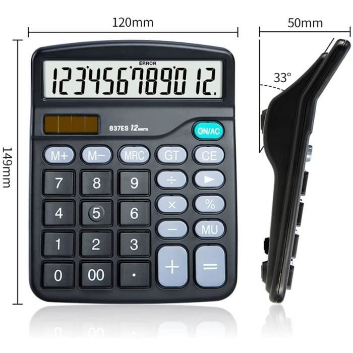 12 Chiffres Calculatrice, Grand Écran Double Puissance Calculette ...
