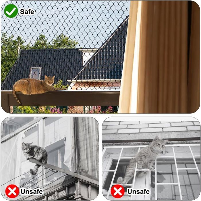 Filet de protection pour chat - DOK - 3x4 m - Sans perçage - Nylon ...