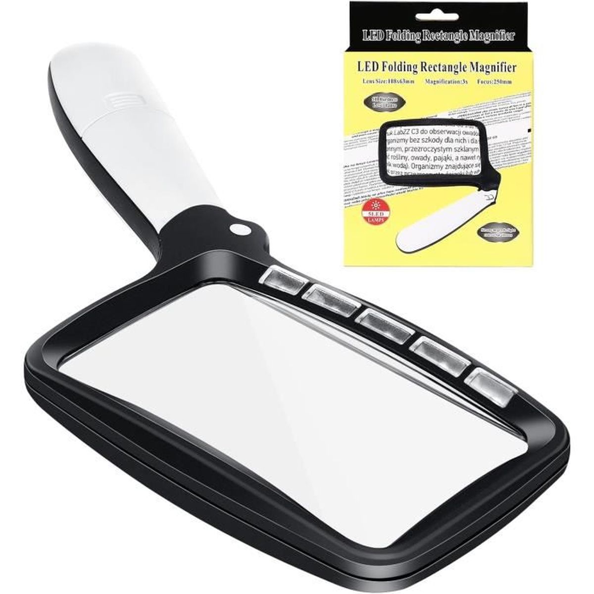 Loupe de Lecture rectangulaire, Loupe de Lecture Lumineuse, 3X Grand Loupes Eclairante avec 5 ...