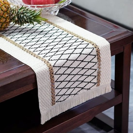 Chemin de table moderne en coton et lin, lignes noires en forme de ...
