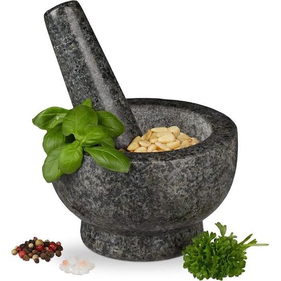 Mortier en granit avec pilon, robuste, pour épices, herbes, mortier en ...
