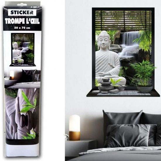 Sticker Mural en Trompe l'oeil - Bouddha Zen - Cdiscount Maison