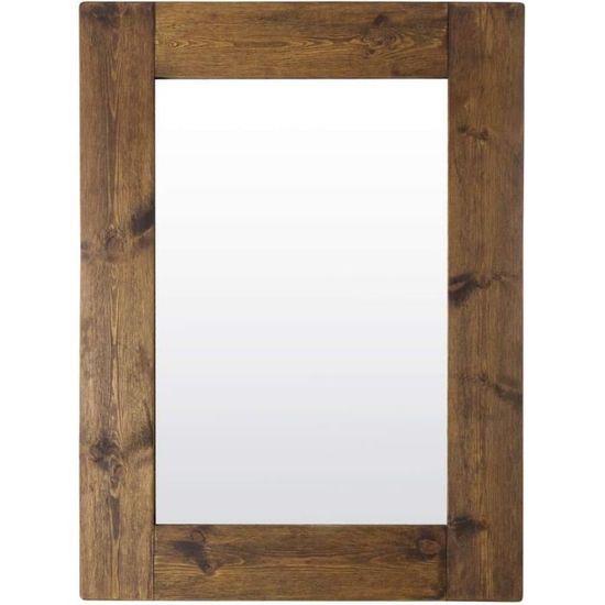Grand miroir mural en bois massif rustique naturel marron 1,2 x 0,9 m ...