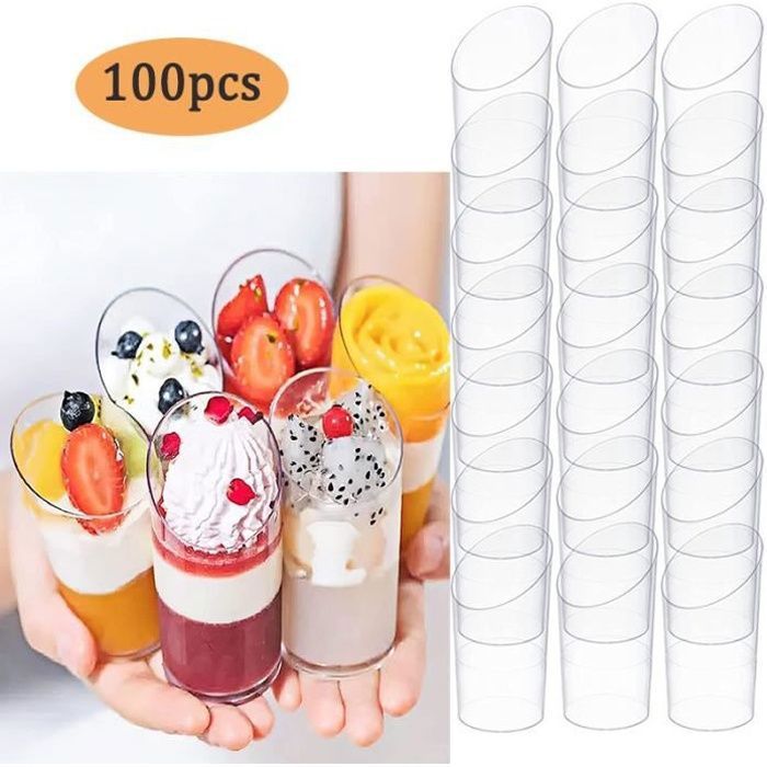 100 Pièces Mini Verrines à Dessert Coudées, 80ml Gobelets à Dessert ...