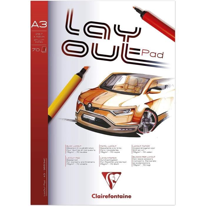 Bloc Encollé Papier Layout - 70 Feuilles Papier Blanc Uni Extra Lisse ...