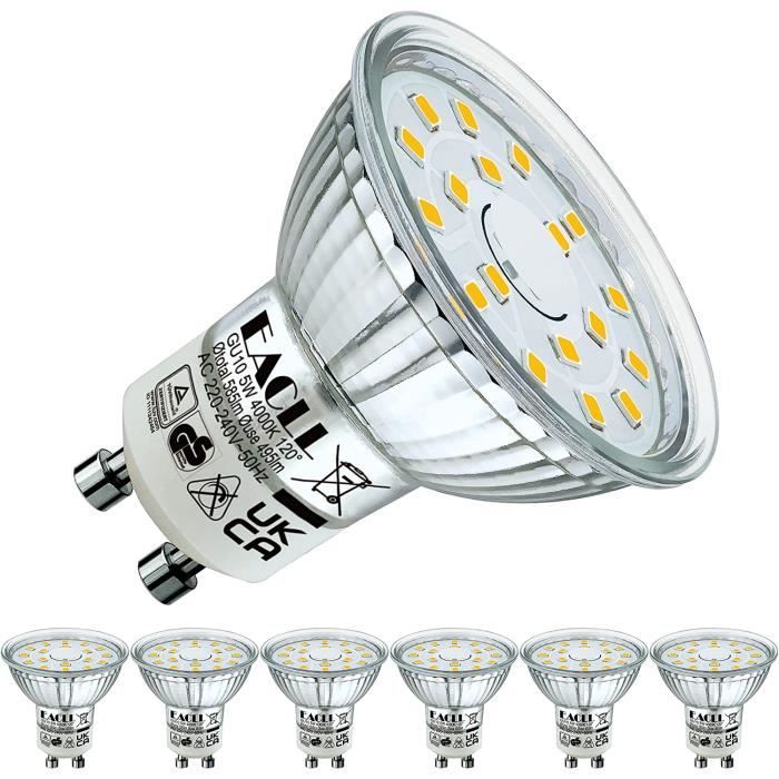 Ampoule LED GU10 Blanc Neutre 5W Équivalent à lampe halogène 65W, Lot de 6, 495 Lumens 4000K Non ...