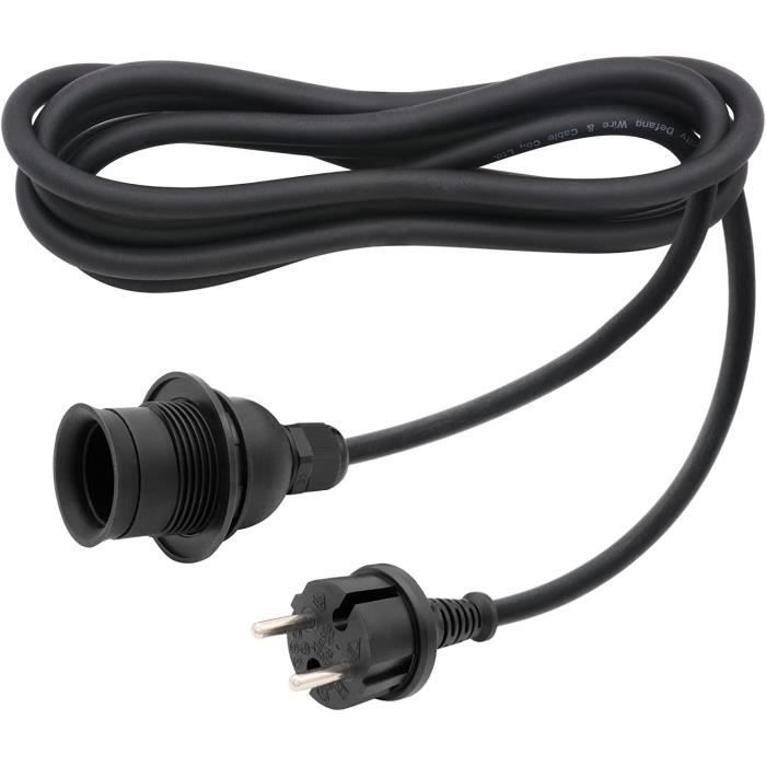 Douille e27 Etanche avec Fil de Caoutchouc Noir 2,5 m [W150 ...