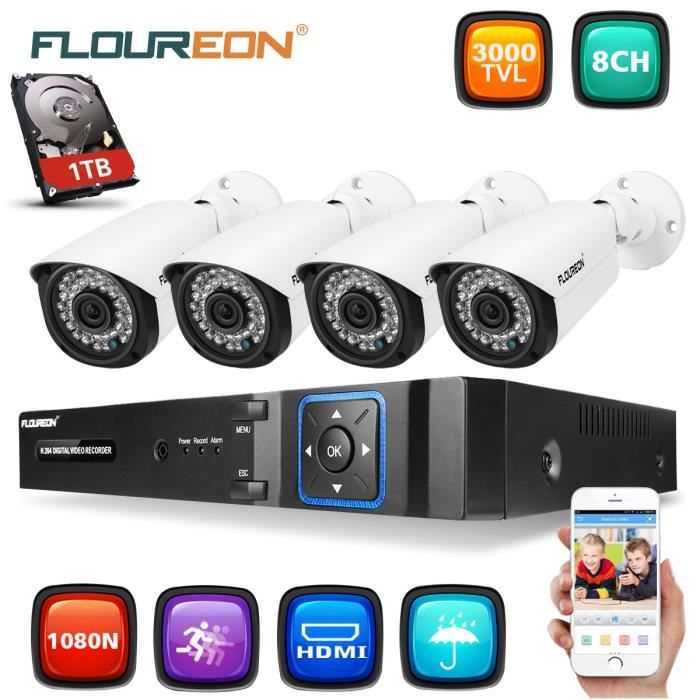 Kit de Caméra de Surveillance FLOUREON 1 x 8CH 1080N CCTV 5 en 1 TVI ...