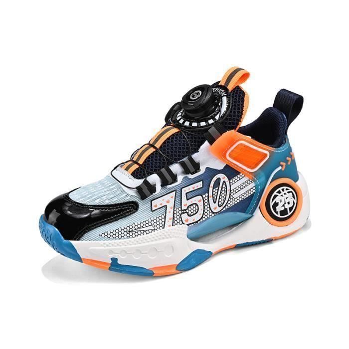 Basket Enfant Chaussures Garçon Fille Bouton Rotatif Baskets Orange ...